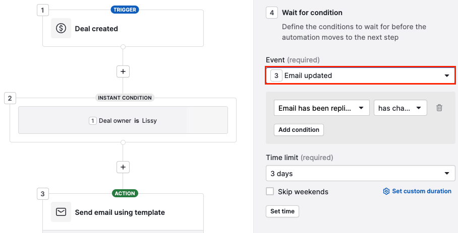 Automations: wait for condition - Knowledge Base | Pipedrive